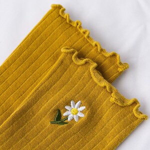 Frill Cute Daisy Flower Embroidery Soft Cotton Socks - Etsy