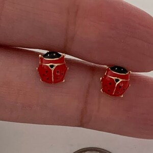 14K Gold Ladybug Earrings, Dainty Earrings, Women Earrings, Kid ...