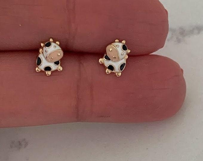 14K Gold Dairy Cow Stud Earrings Farm Animal Stud Earrings - Etsy