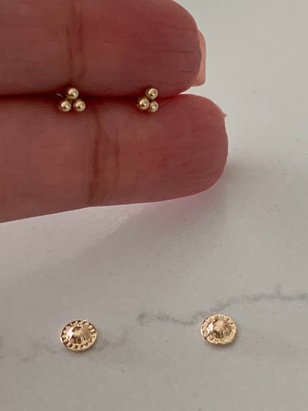 14K Gold Three Dot Trio Earrings, Dainty Stud Earrings in Solid Gold ...