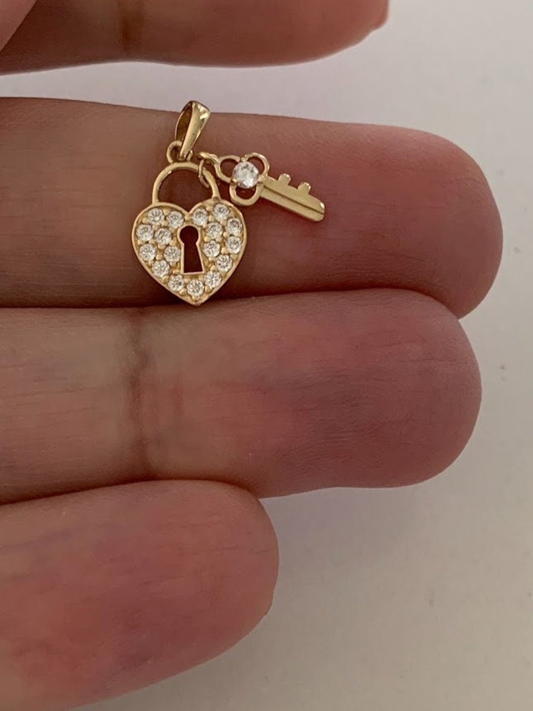 14K Solid Gold Heart & Key Pendant | Heart Key Charm | Love Pendant ...