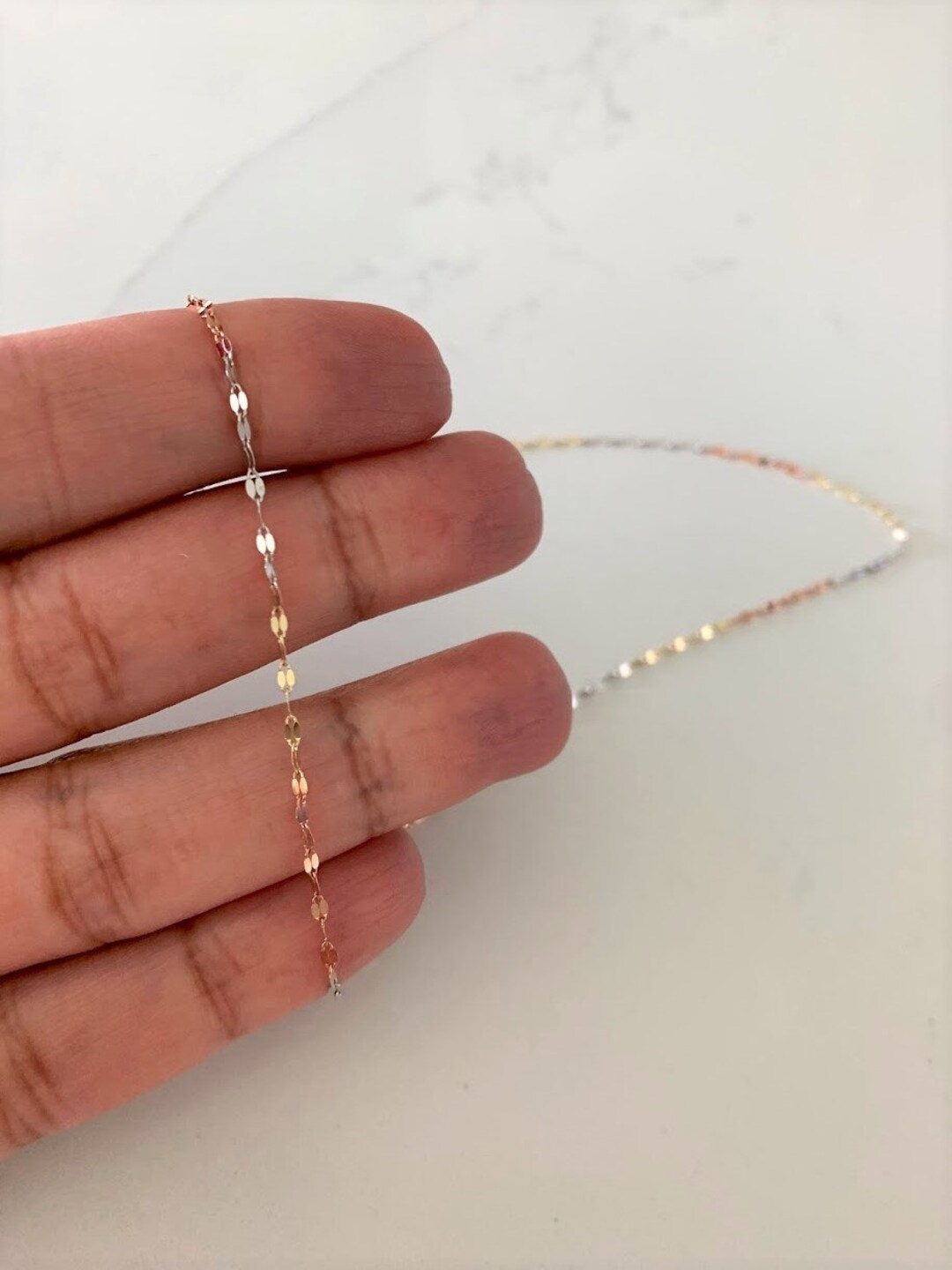 Solid 14K Gold Mirror Chain, Tricolor Gold Chain, 1.7mm Twisted Mirror ...