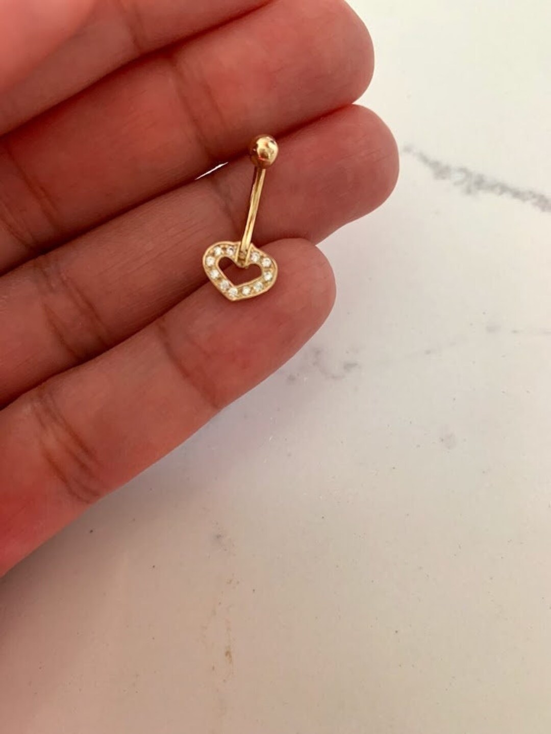 14K Solid Gold | CZ Heart Belly Button Rings | Navel Piercing |belly ...