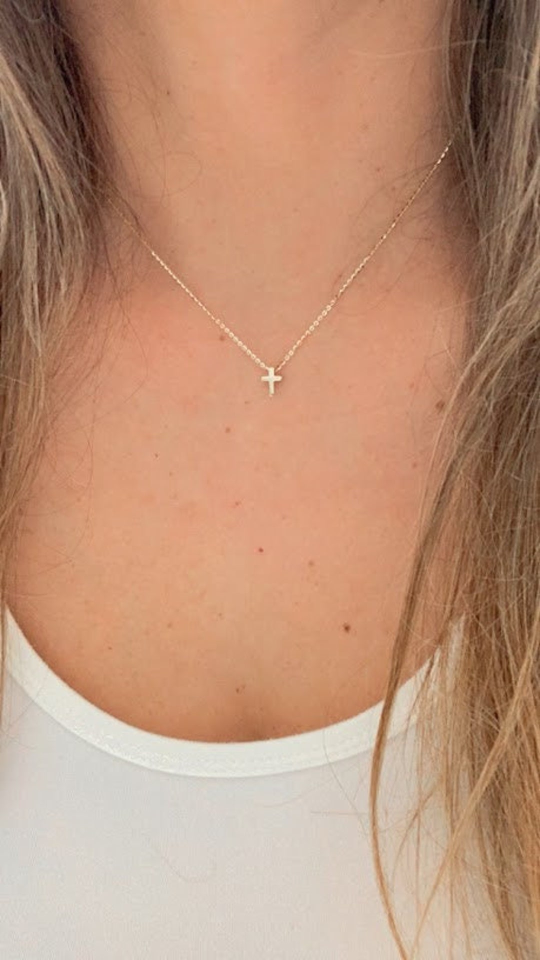 14K Gold Tiny Cross Necklace, Religious Jewelry Gift, Women's Christian ...