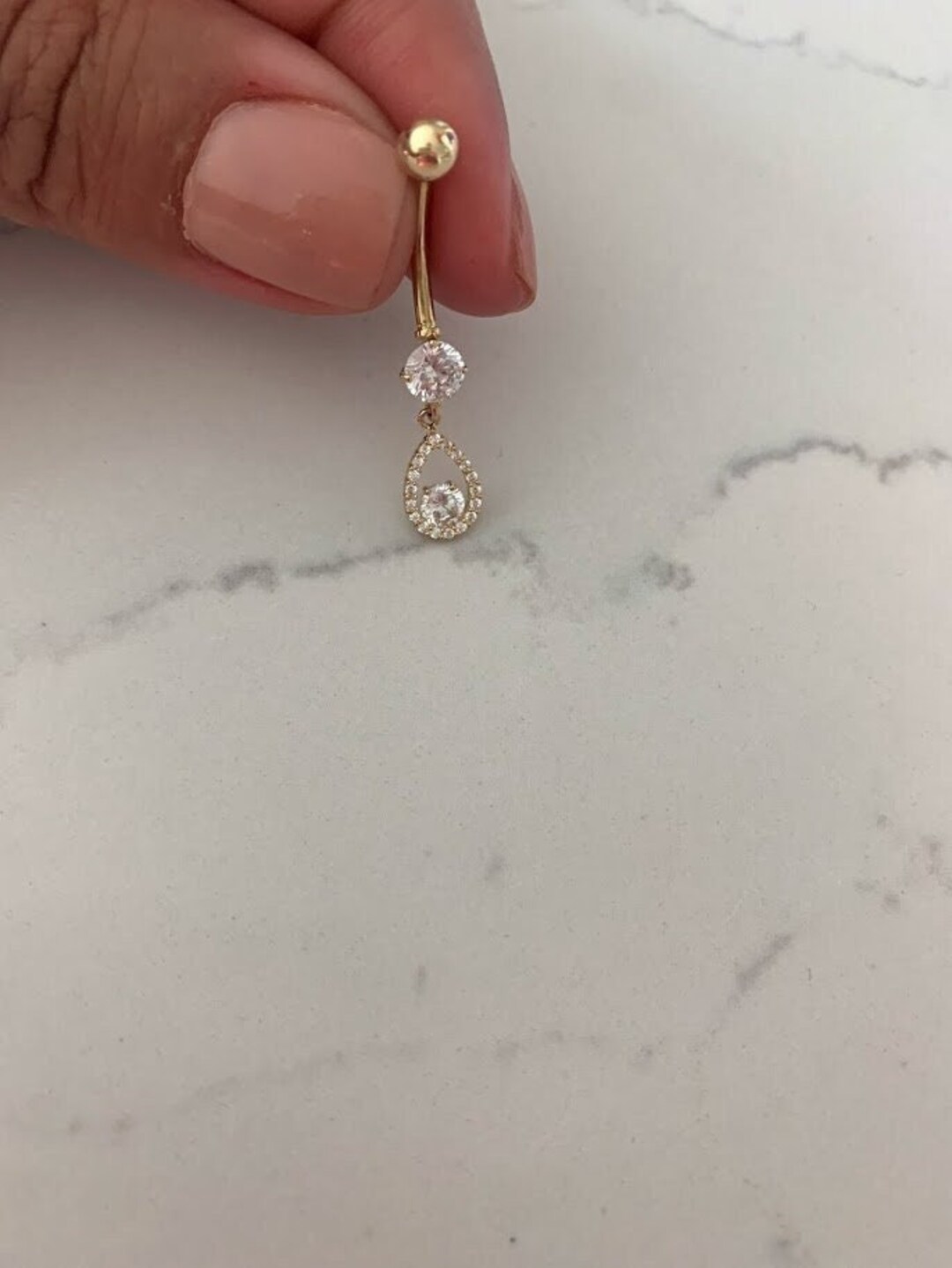 10K Solid Gold | CZ Drop Belly Button Ring | Navel Piercing |belly ...