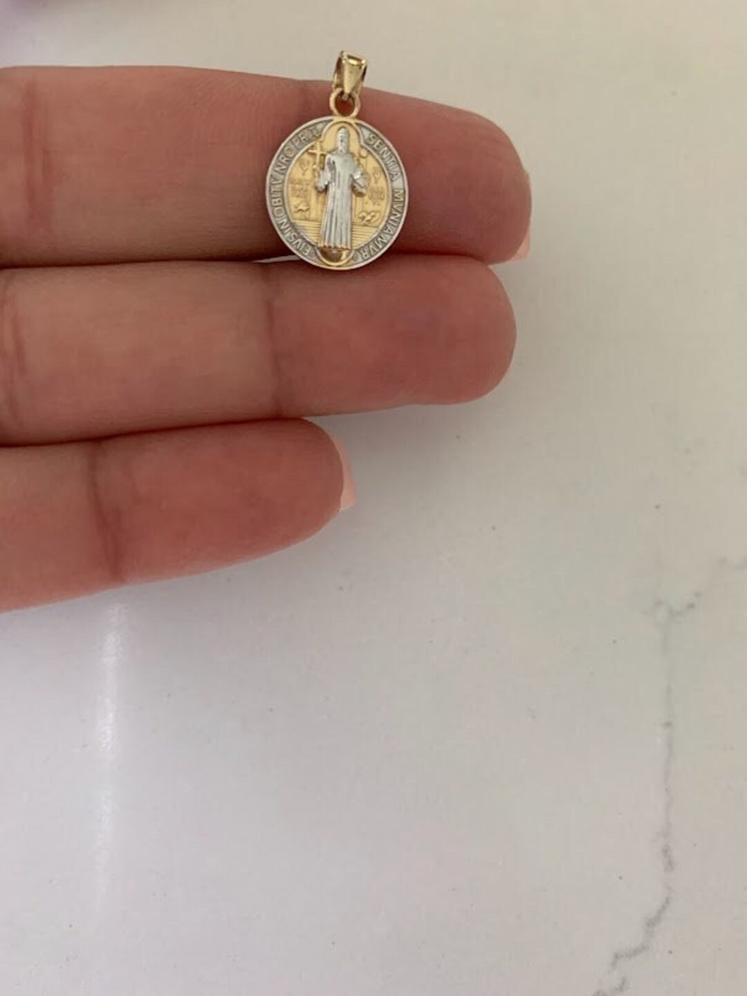 14K Solid Gold Saint Benedict | Yellow and White Religious | Saint ...