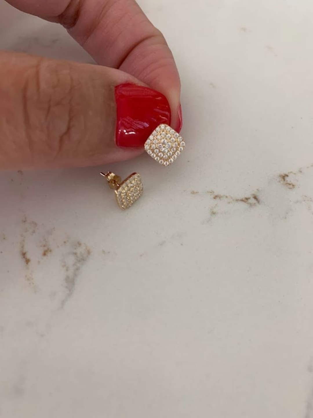 14K Solid Gold Square Stud Earrings, Pave Square Studs, Studs, Pave ...
