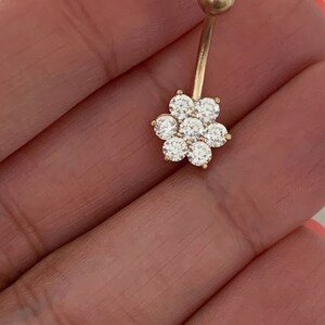 10K Solid Gold | Glossy Flower Belly Button Ring | Navel Piercing ...