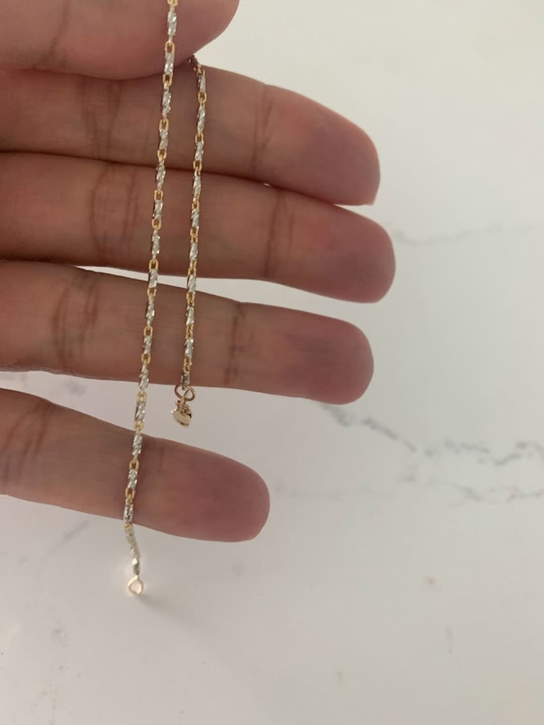 14K Gold Two Tone Lumina Link Anklet | Genuine Gold 9.5" - Etsy