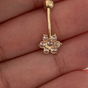 10K Solid Gold | Glossy Flower Belly Button Ring | Navel Piercing ...