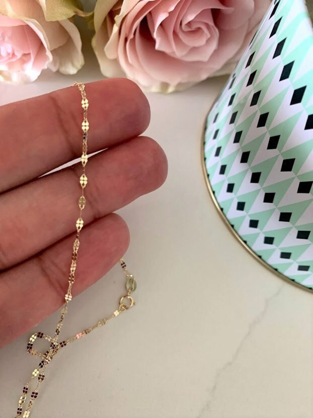 14K Yellow Gold Mirror Chain, Gold Chain, 1.7mm Twisted Diamond Cut ...