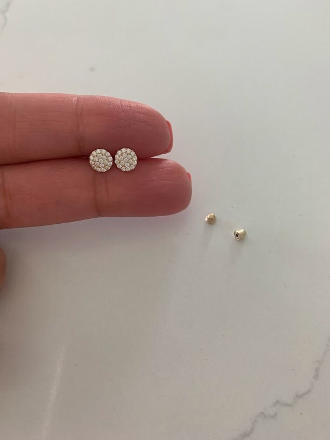 14K Gold 6MM Round Pave Disc, Push Back Stud, 14K Gold Dainty, Tiny ...
