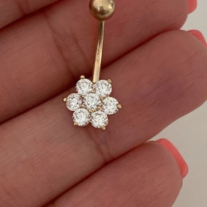 10K Solid Gold | Glossy Flower Belly Button Ring | Navel Piercing ...