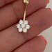10K Solid Gold Glossy Flower Belly Button Ring Navel Piercing belly ...