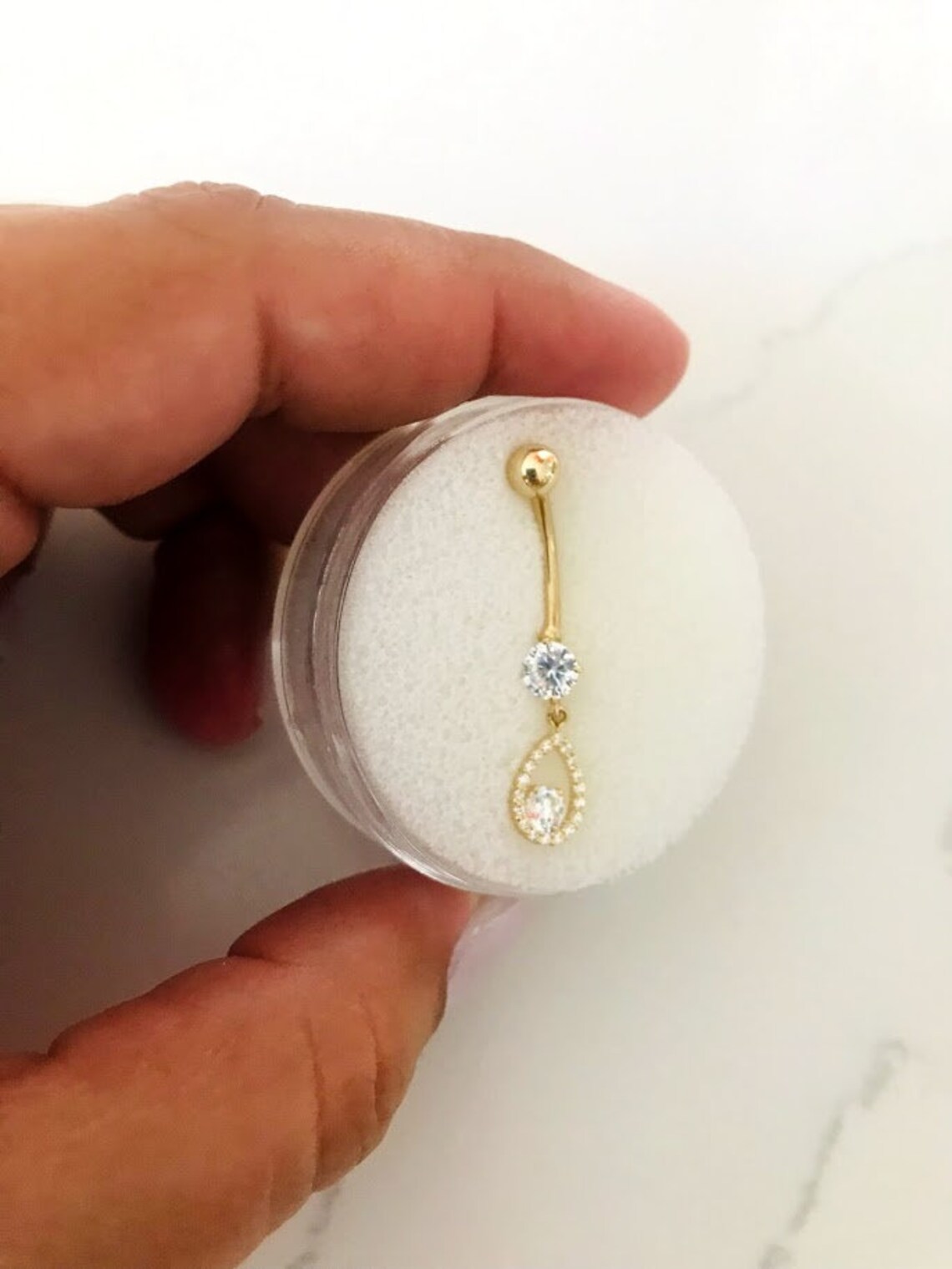 10K Solid Gold CZ Drop Belly Button Ring Navel Piercing - Etsy