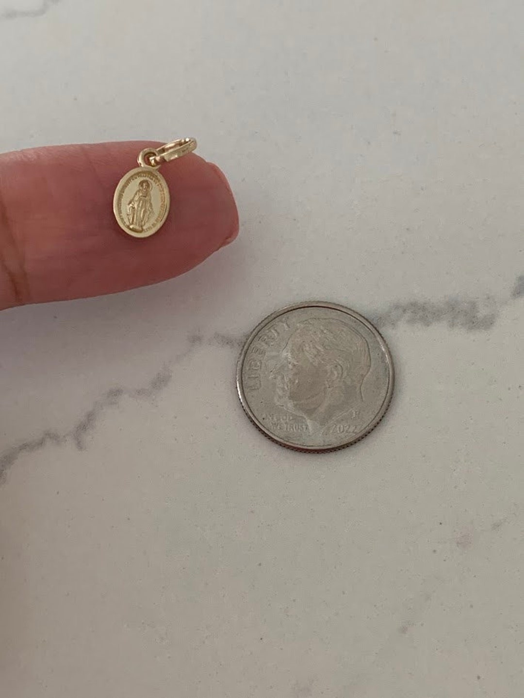 14K Gold Miraculous Virgin Mary | Dainty Oval Protection Medal ...