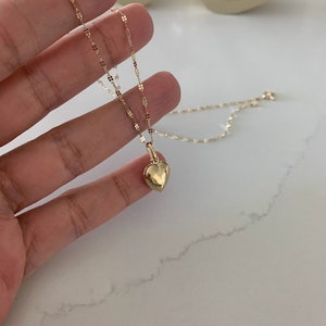 14k Solid Gold Heart Necklace for Women | Puffed Heart Pendant Necklace ...