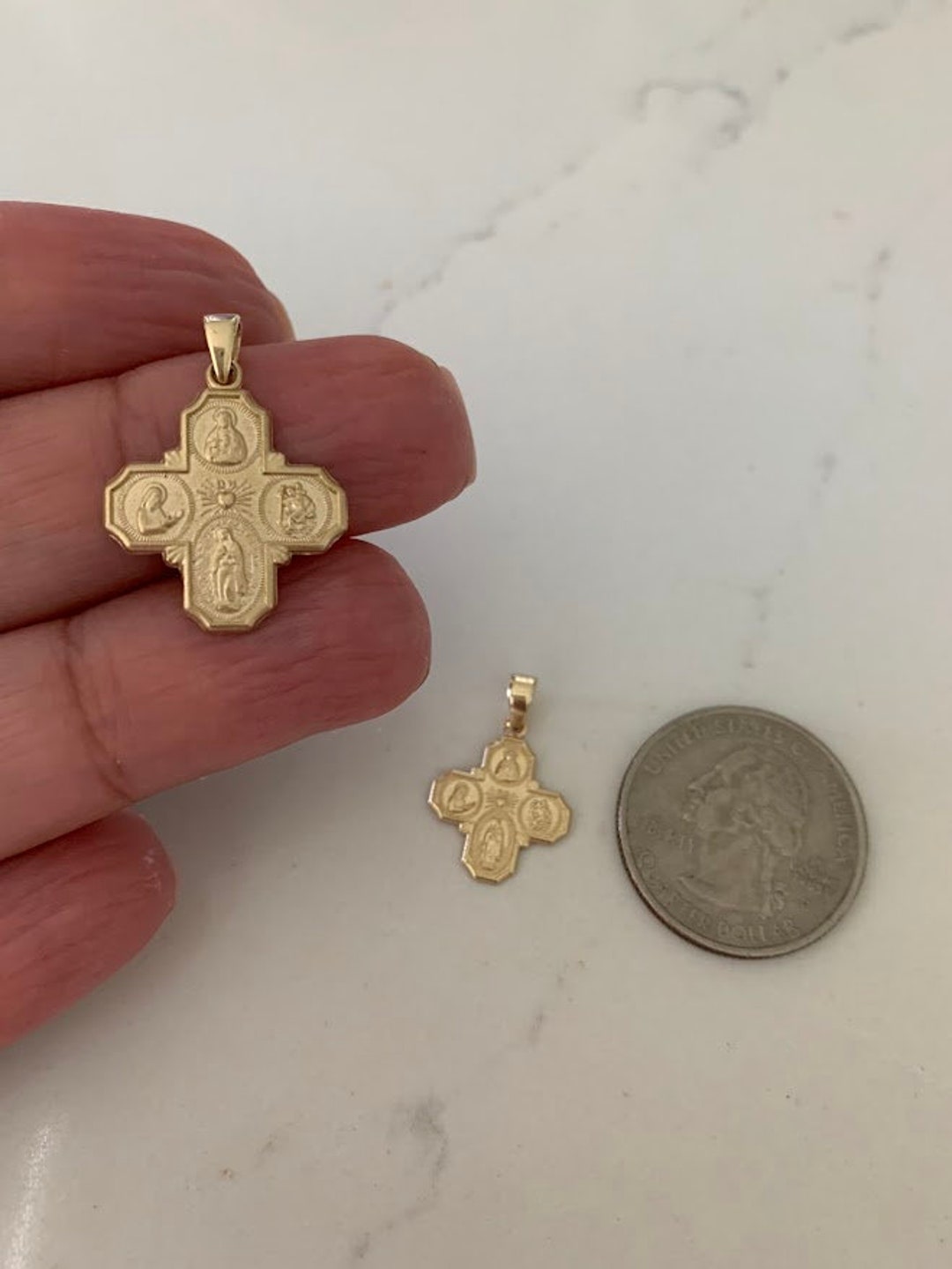 14K Solid Gold Cross | Yellow Gold Cross |catholic Pendant | 14K Solid ...