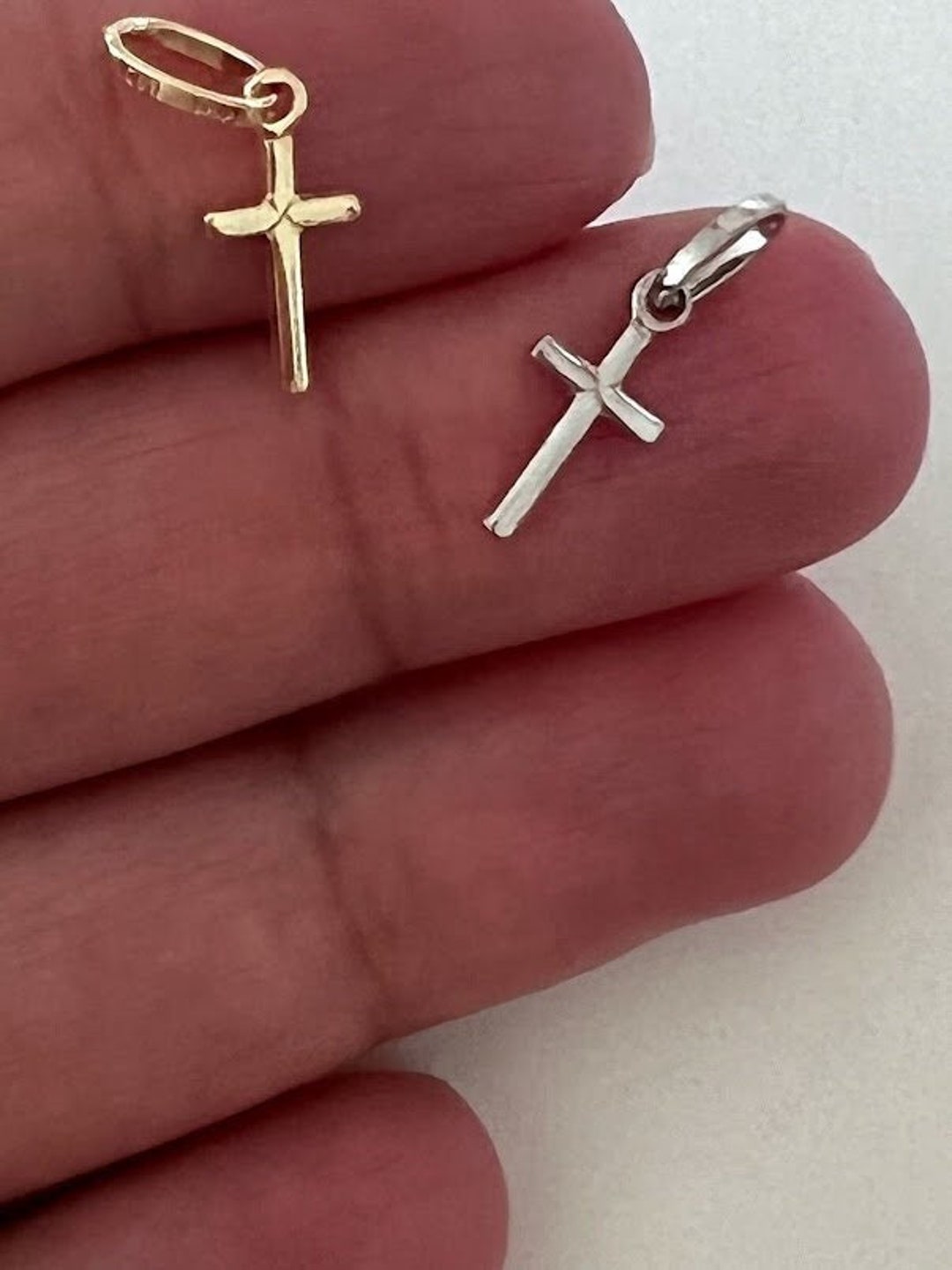 10MM 14K Solid Gold Tiny Cross Yellow and White Gold Cross Catholic ...