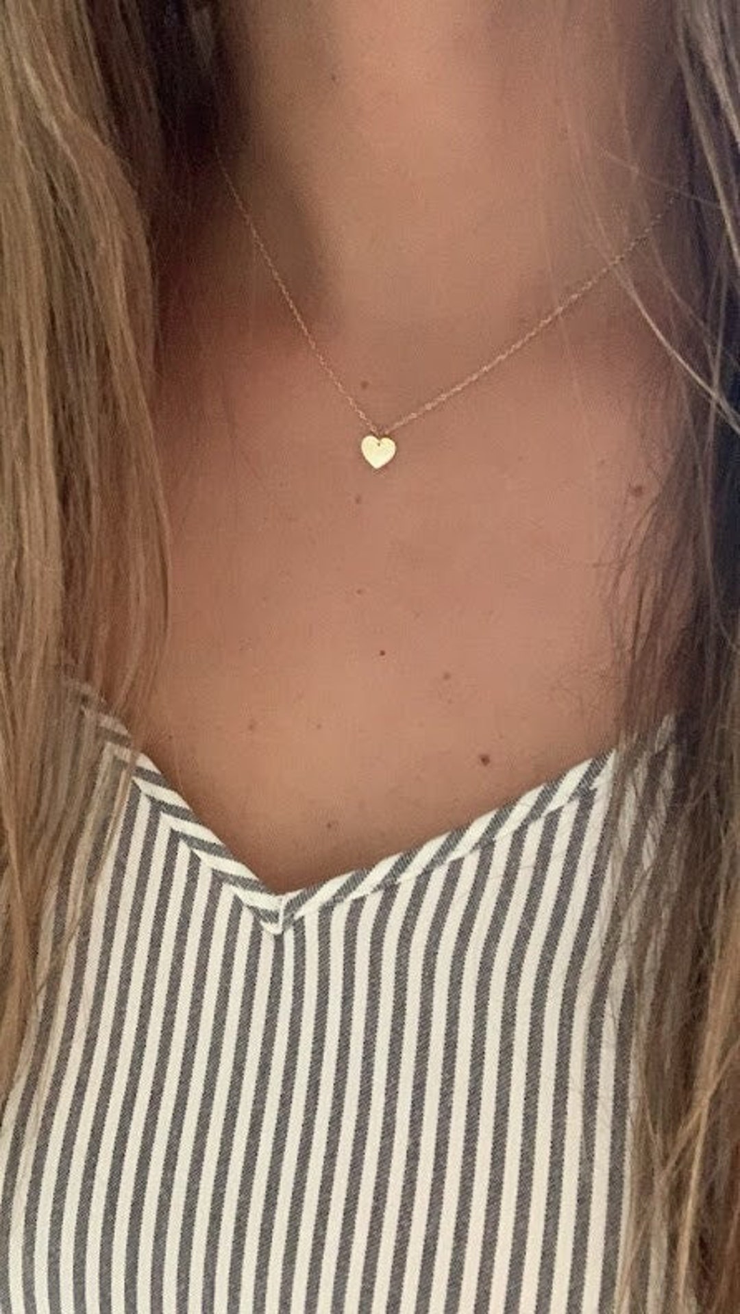 14K Gold Hanging Heart Necklace | 6MM Heart Gold Chain | Dainty ...