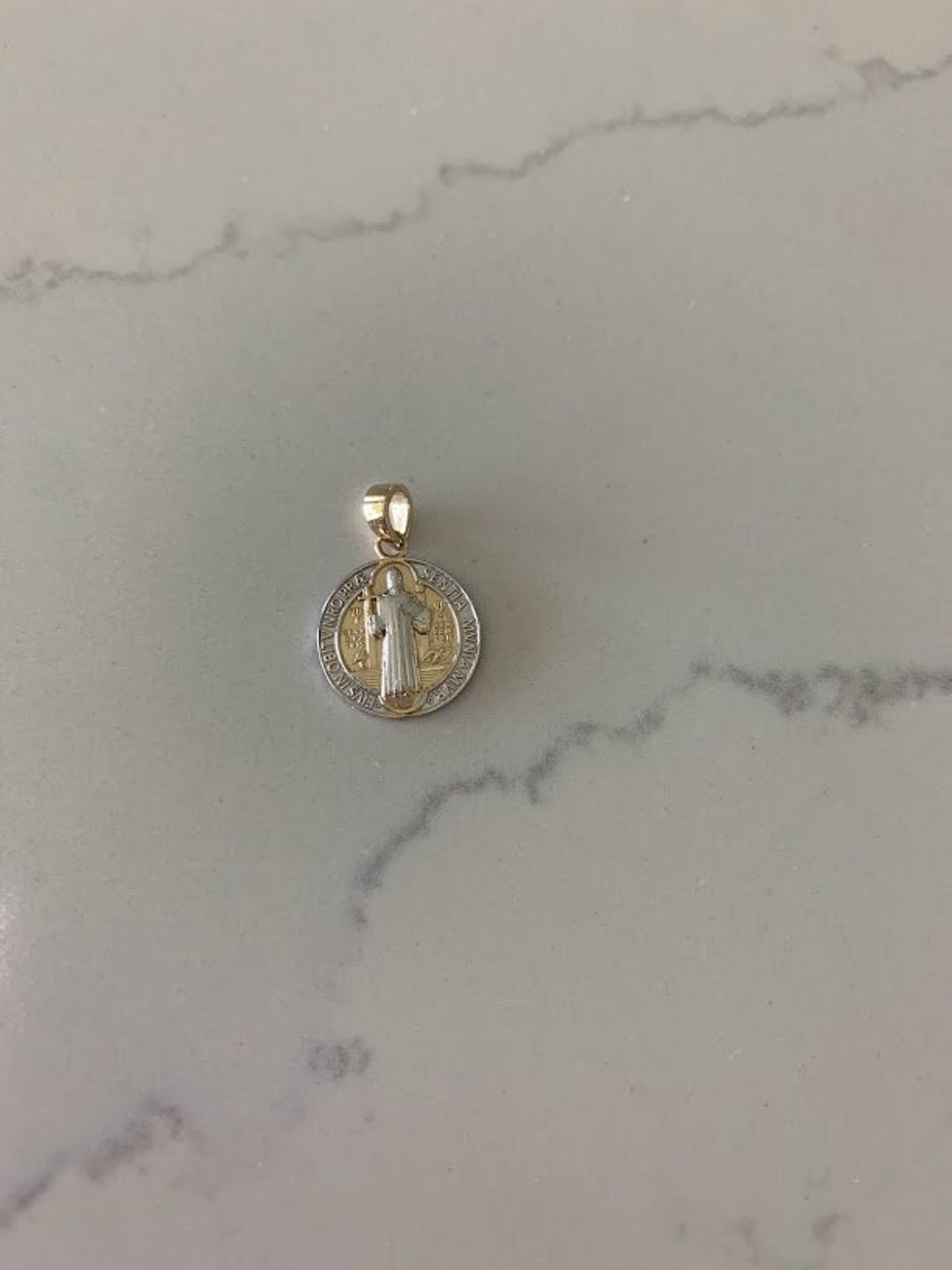 14MM 14K Solid Gold Saint Benedict Yellow and White - Etsy