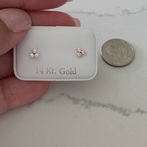 Trinity Stud Earrings in 14K Gold | Three Stones Minimalist Earrings | Flower Tiny Stud Earrings ...