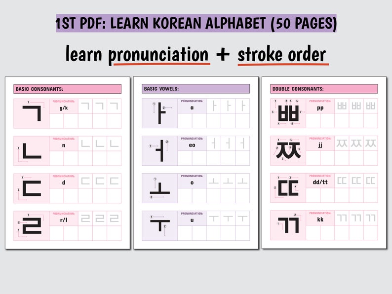 KOREAN Learn Korean Alphabet BUNDLE, Korean Hangul Alphabet, 150 Korean ...