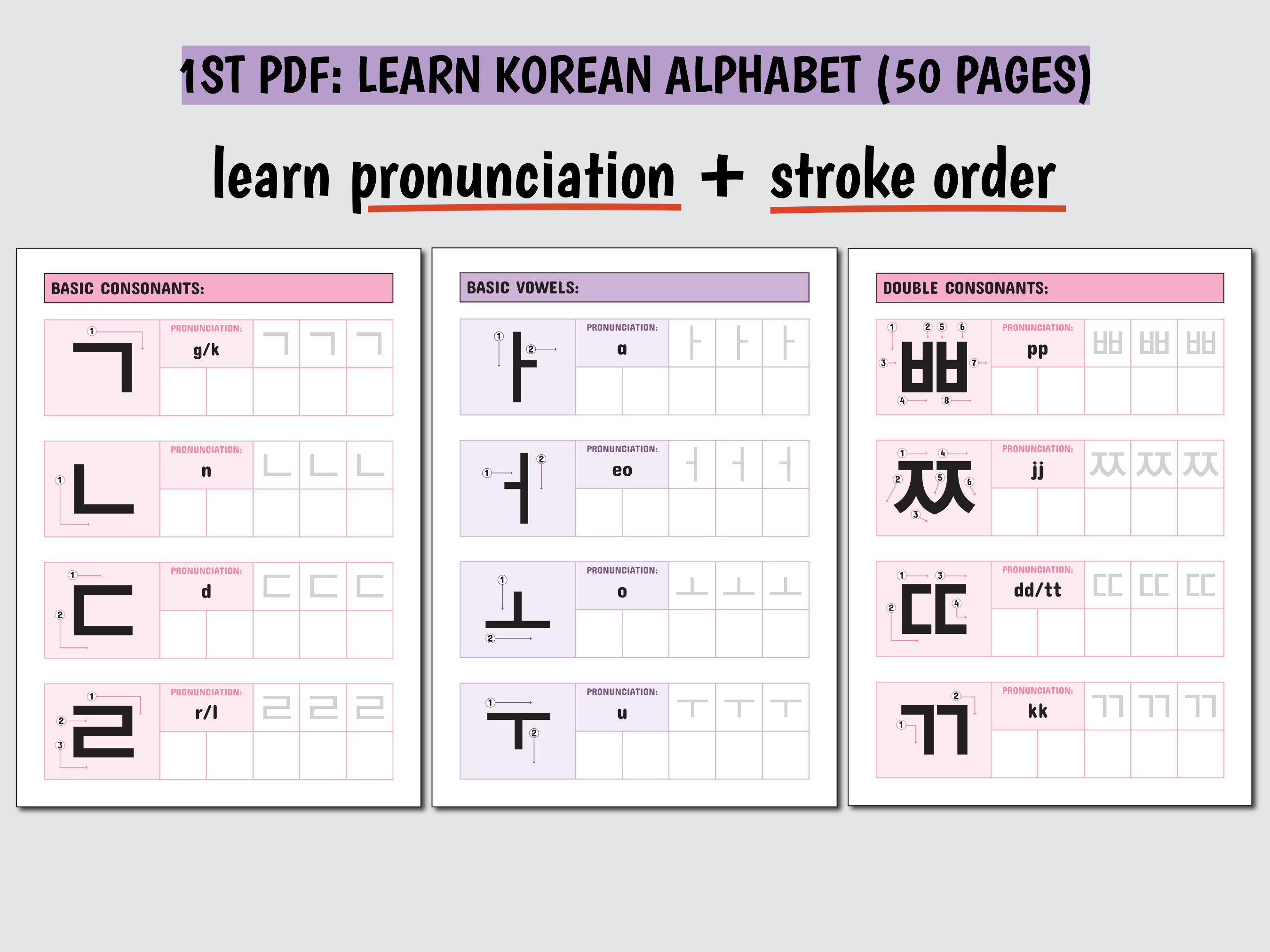 KOREAN Learn Korean Alphabet BUNDLE, Korean Hangul Alphabet, 150 Korean ...