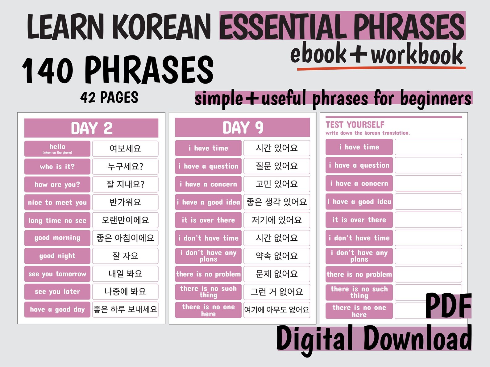 KOREAN Learn Korean 140 Essential BASIC PHRASES & Expressions, Beginner ...