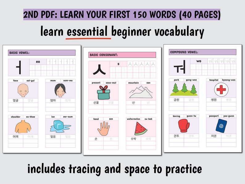 KOREAN Learn Korean Alphabet BUNDLE, Korean Hangul Alphabet, 150 Korean ...
