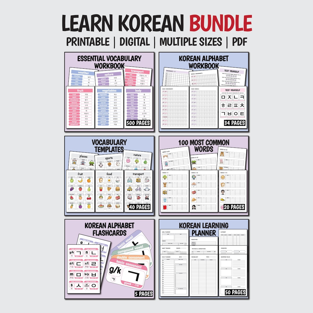 Learn Korean ULTIMATE BUNDLE Korean Vocabulary, Learn Korean Hangul ...