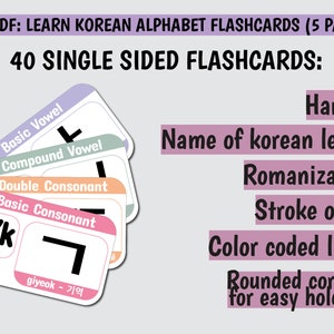 KOREAN Learn Korean Alphabet BUNDLE, Korean Hangul Alphabet, 150 Korean ...