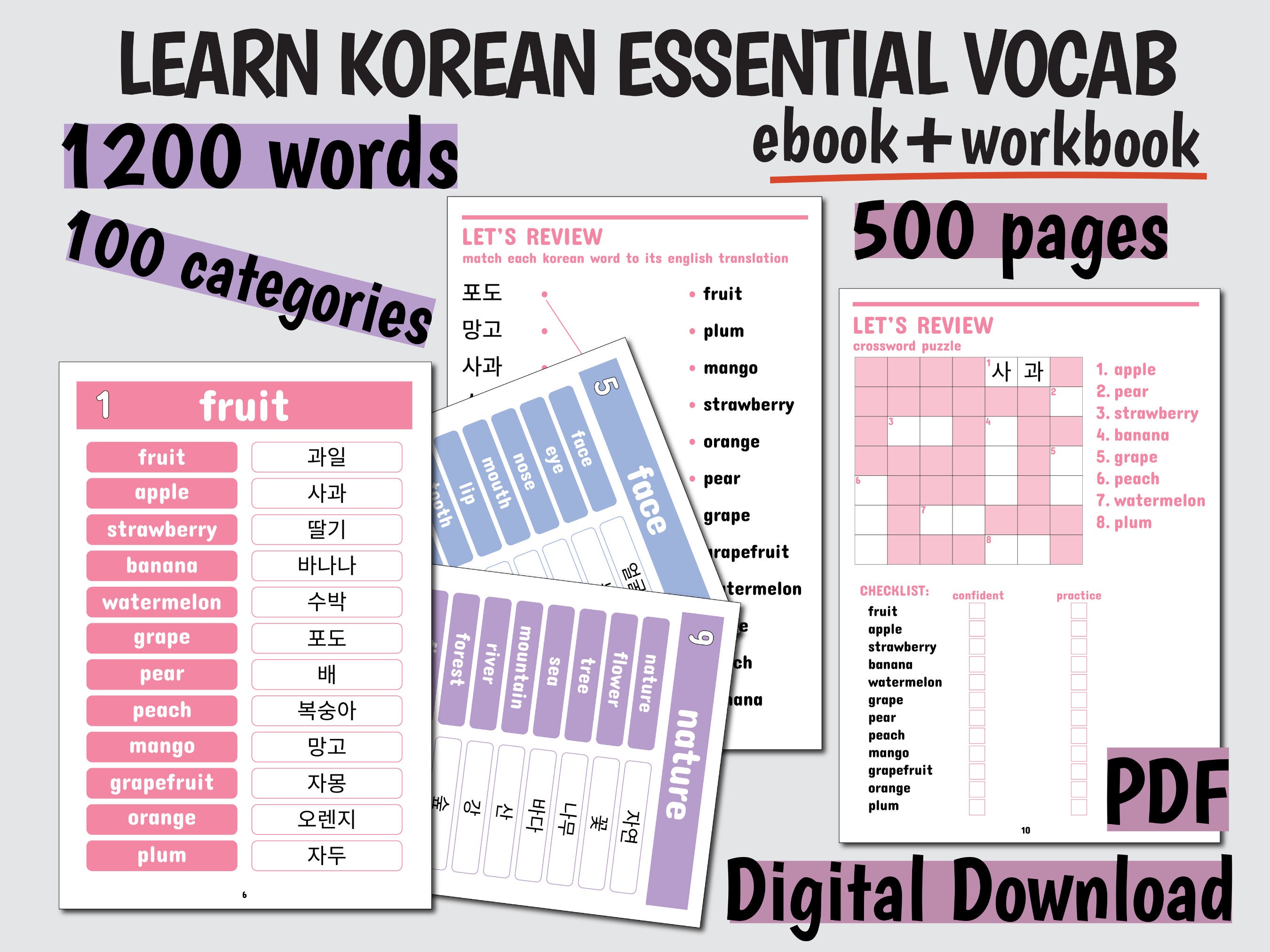 KOREAN Learn Korean Vocabulary, Korean Ebook, Korean Workbook ...