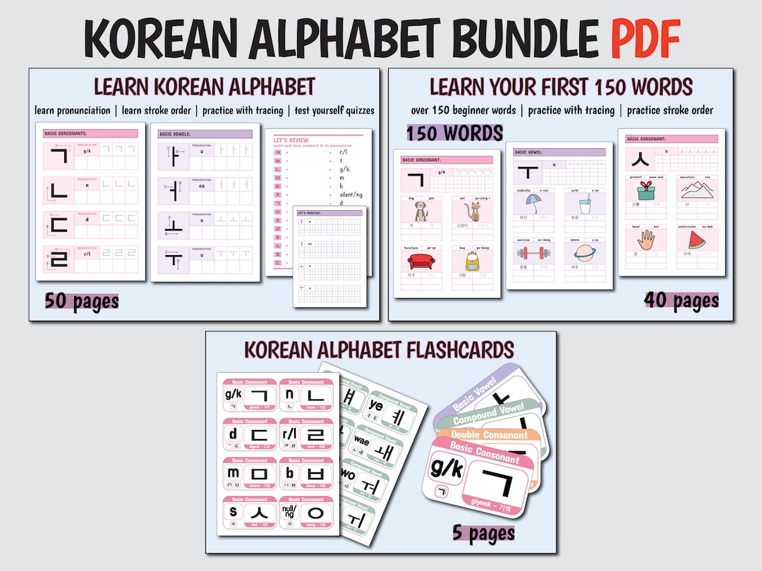 KOREAN Learn Korean Alphabet BUNDLE Korean Hangul Alphabet - Etsy