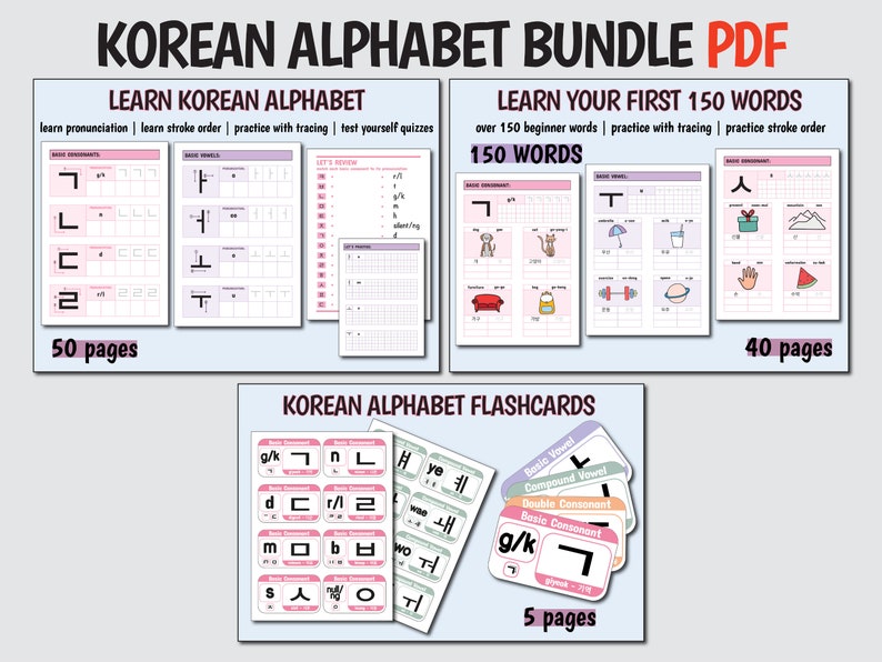 KOREAN Learn Korean Alphabet BUNDLE Korean Hangul Alphabet - Etsy