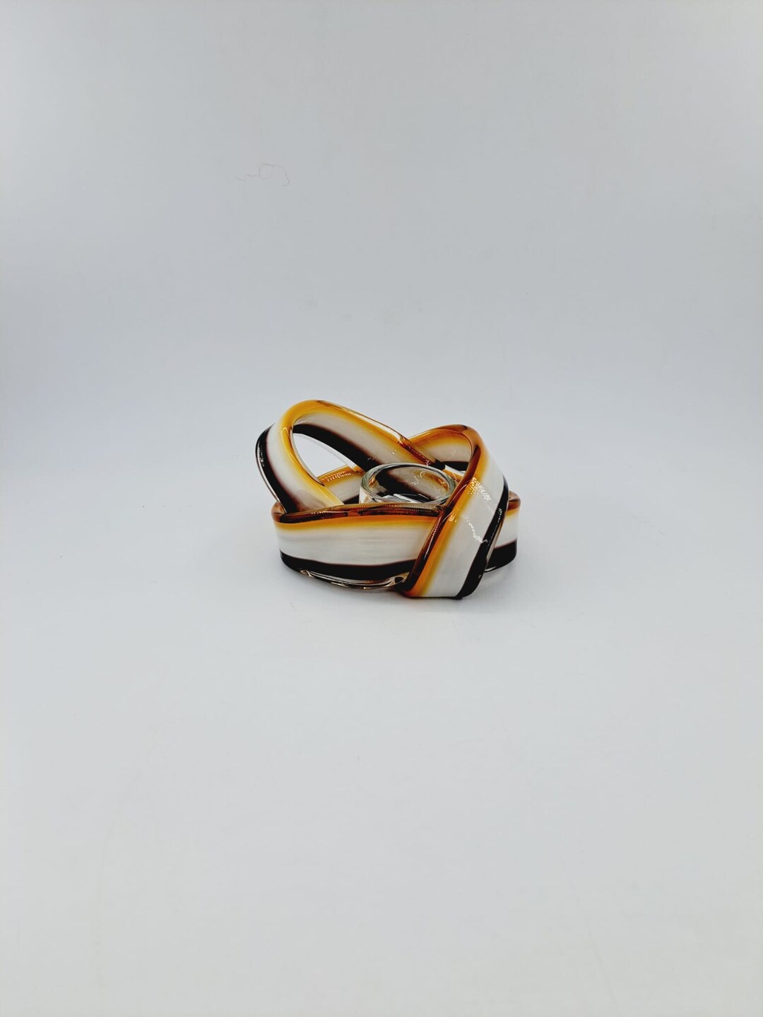 Abstract Glass Art Twisted Rope Knot Orb in Amber Brown With Candle ...