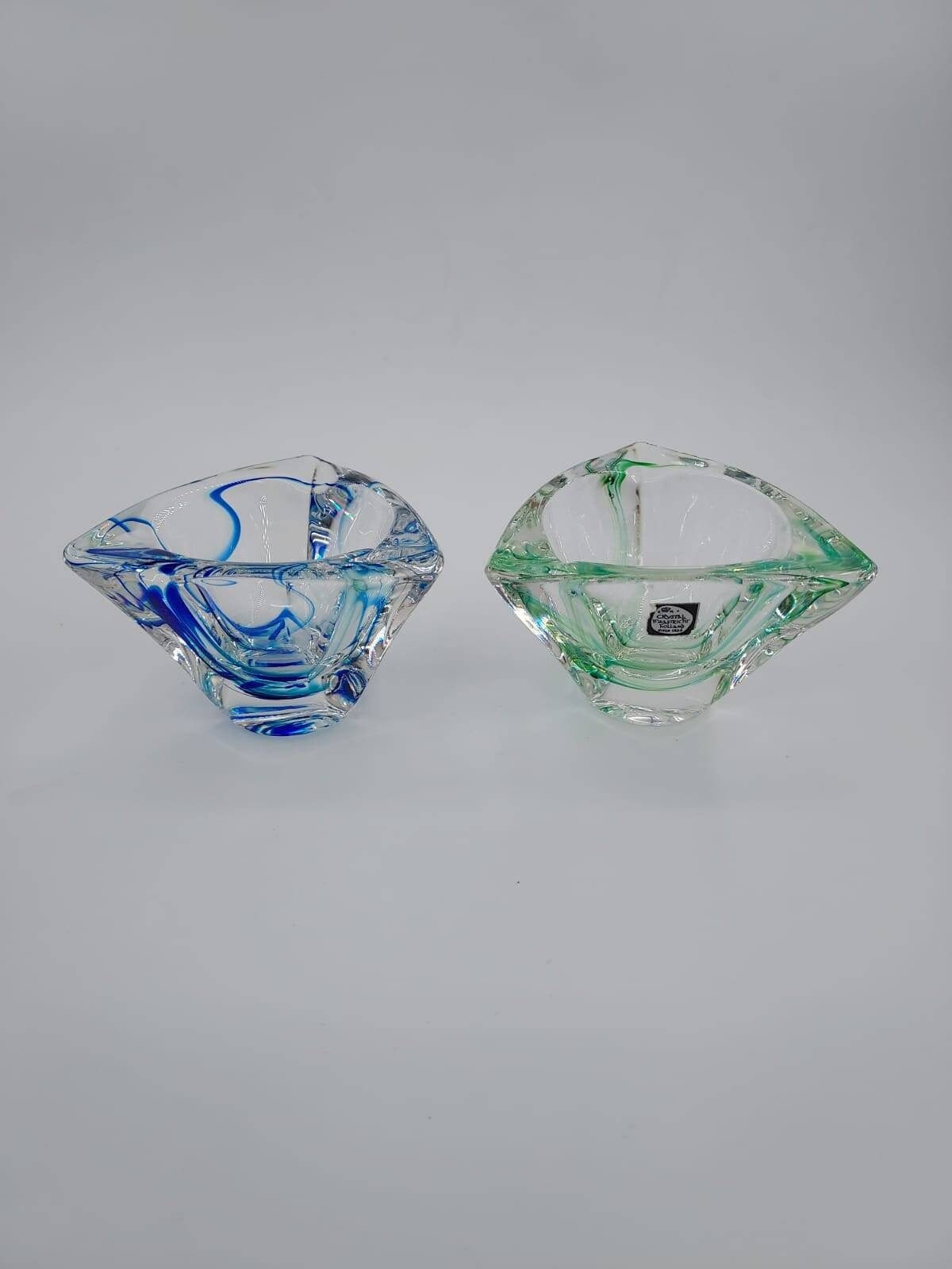 Set Of Two Glass Blue And Green Bowls Made By Crystal Etsy