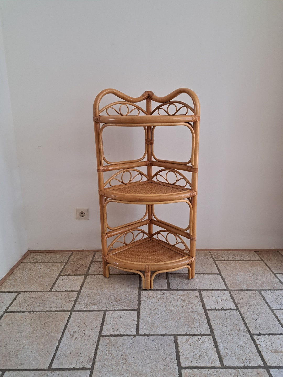 Vintage Rattan Wicker Corner Cabinet - Etsy