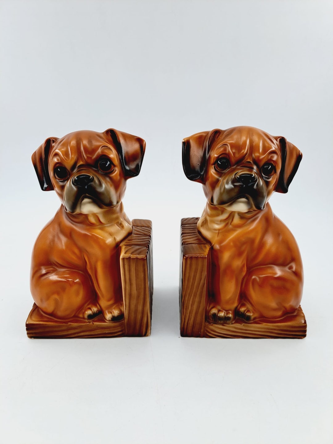 Set of Ceramic Boxer Dog Bookends - Etsy