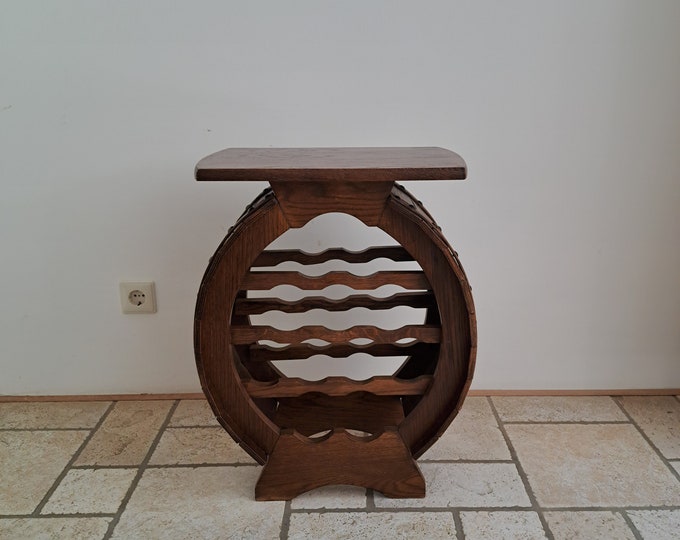 Vintage Oak Wooden Barrel Wine Rack With Table Top - Etsy