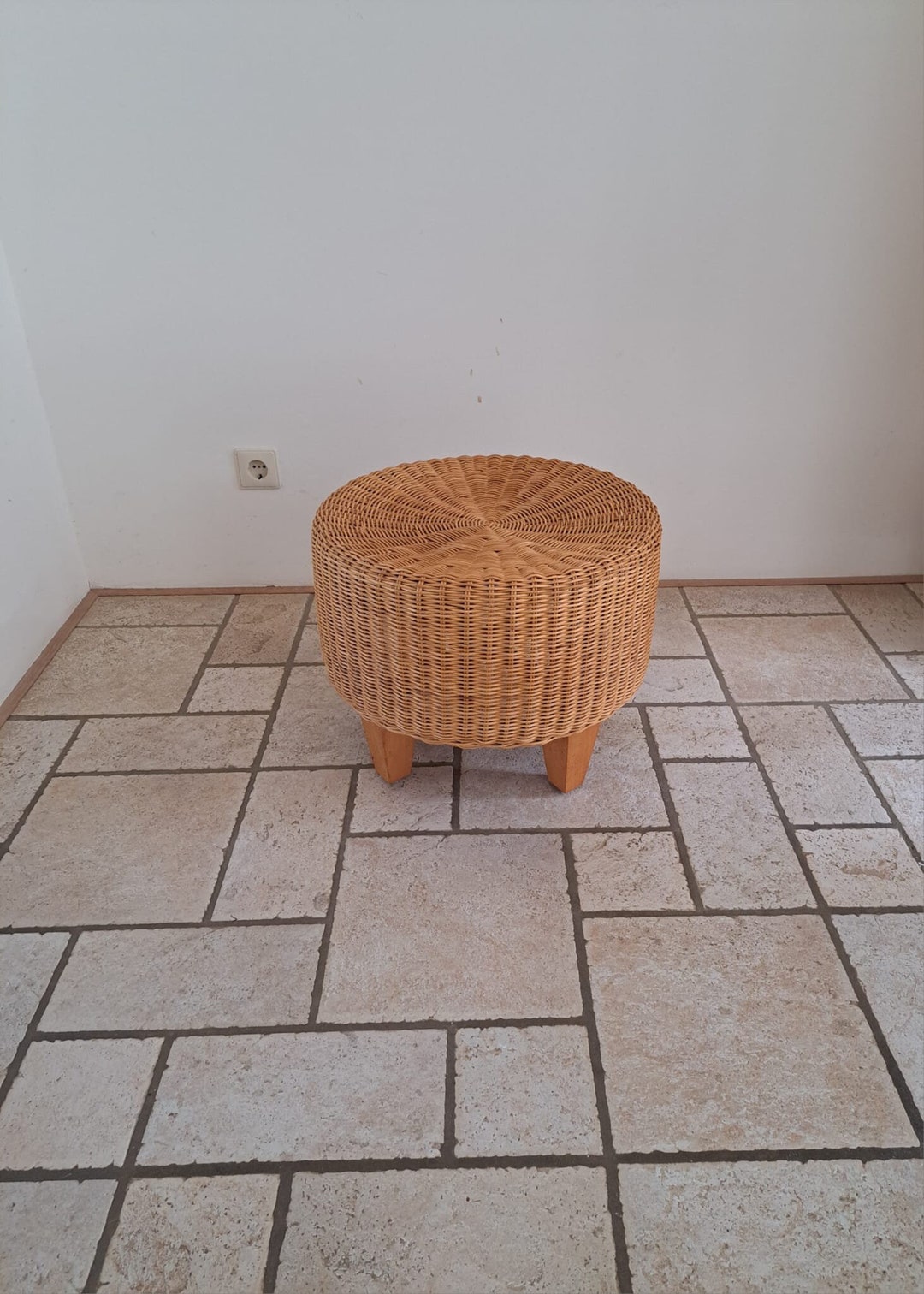 Vintage Ikea Round Wicker Rattan Ottoman Footstool - Etsy