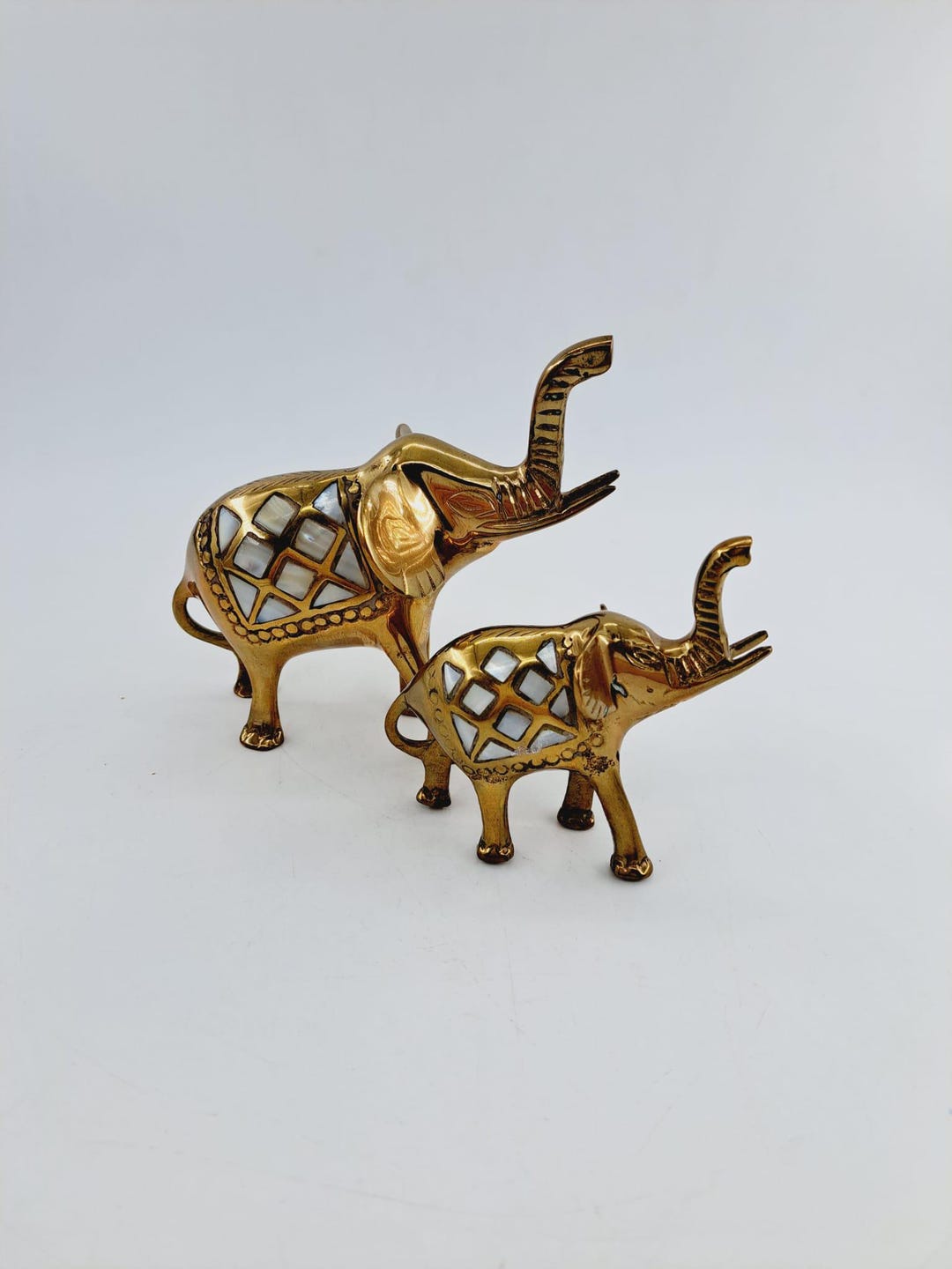 Set of Two Vintage Brass Elephants With Mother-of-pearl Inlay - Etsy