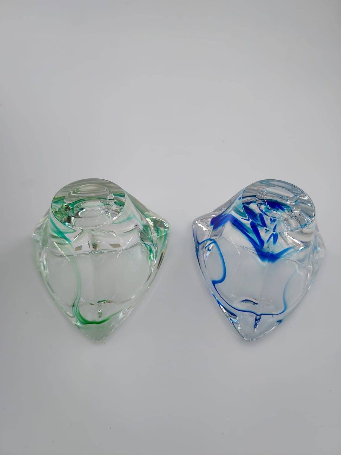 Set Of Two Glass Blue And Green Bowls Made By Crystal Etsy
