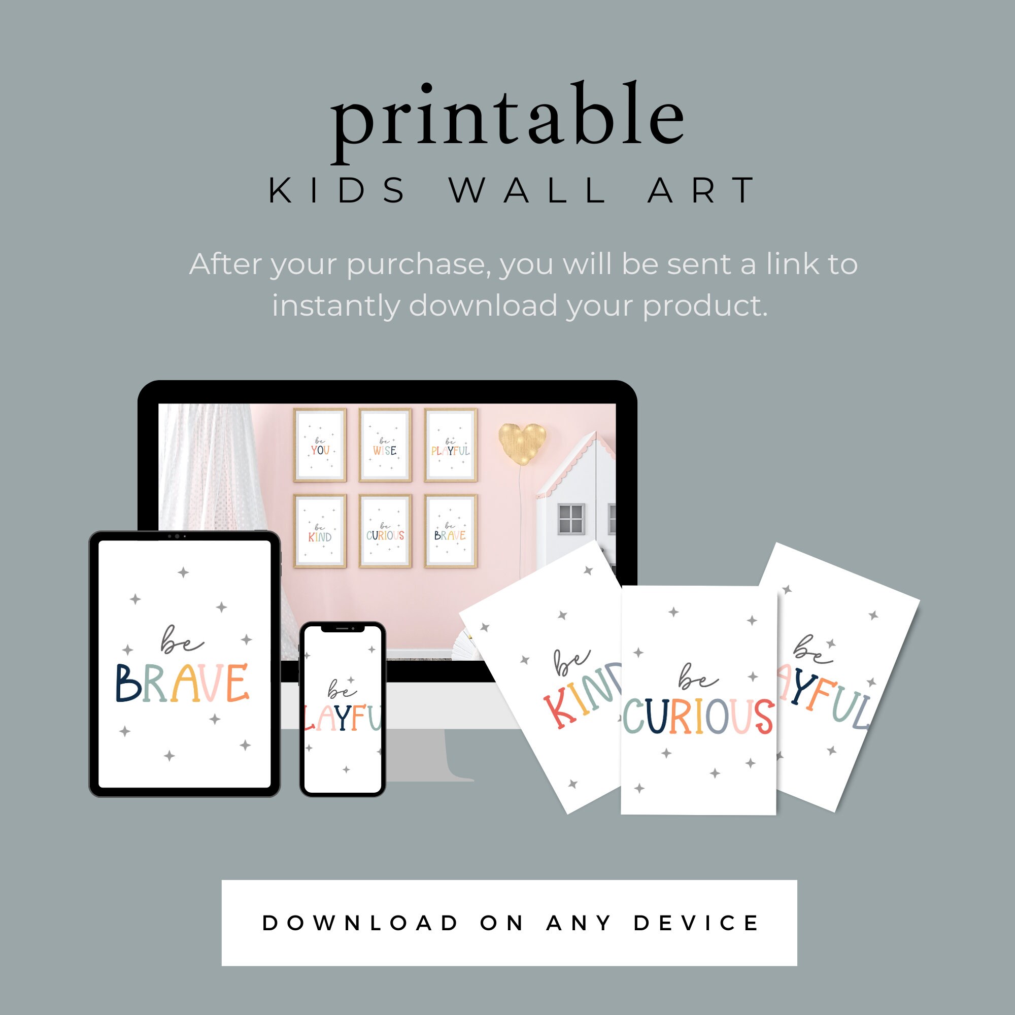 Inspirational Kids Room Printable Wall Art Set of 6 Be Brave, Be Kind ...