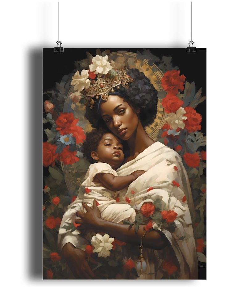 African American Virgin Mary Poster, Black Virgin Mary Wall Art, Black ...
