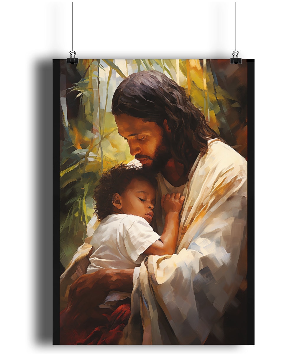 Black Jesus and Child, Jesus Christ Wall Art, Christian Wall Art, Black ...