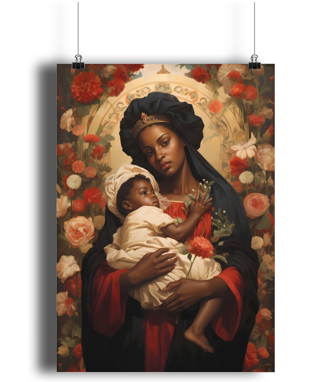 African American Virgin Mary Poster, Black Virgin Mary Wall Art, Black ...