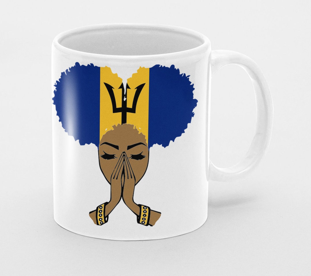 Barbados Flag Praying Queen Affirmation Mug, Barbados Afro Woman Mug ...