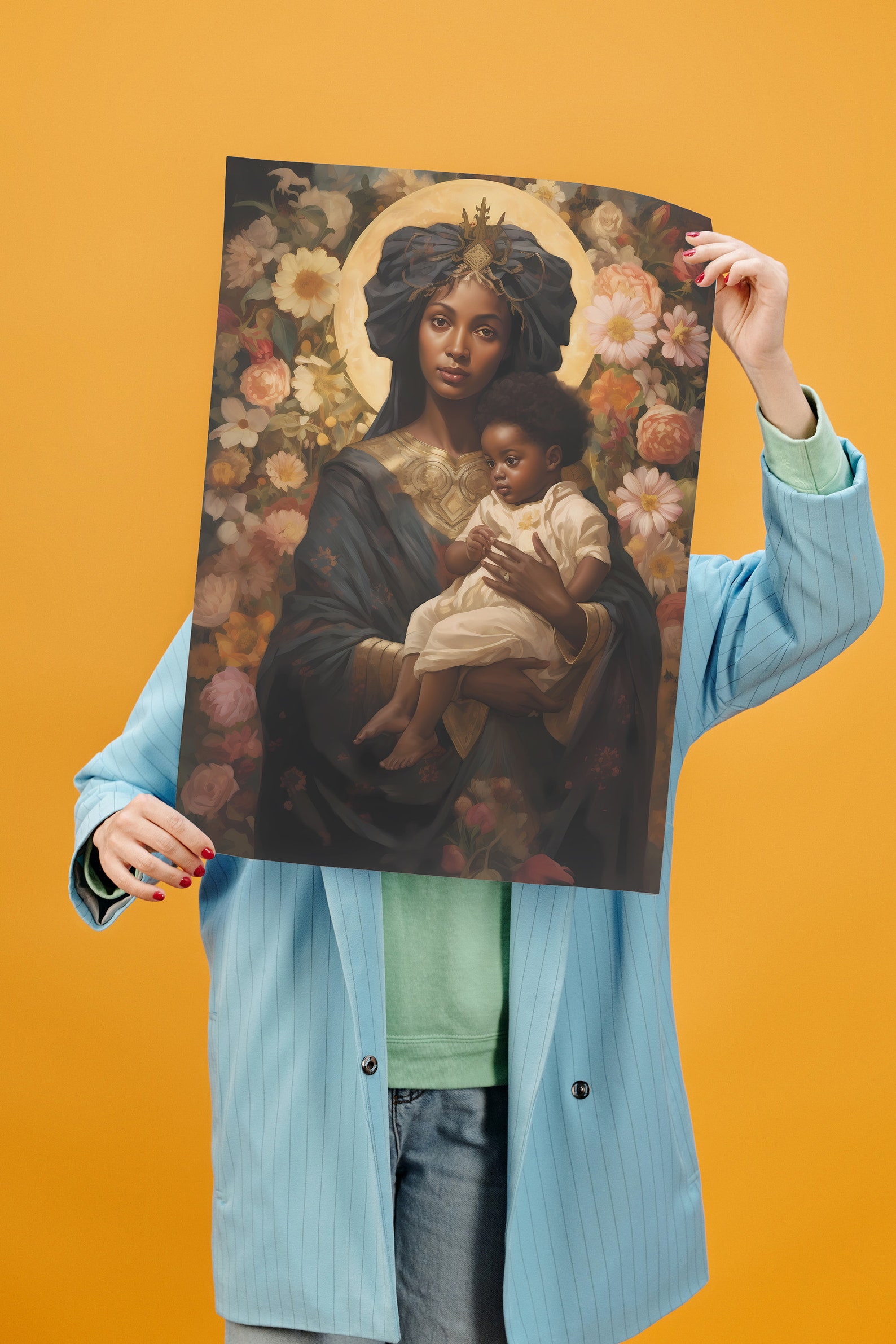 African American Virgin Mary Poster, Black Virgin Mary Wall Art, Black ...