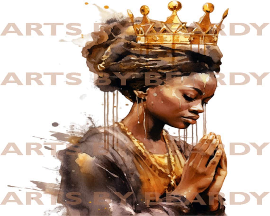 Melanin Praying Black Queen Woman, Black Woman Praying Clip Art Religious Pngs JPEG, Afrocentric ...